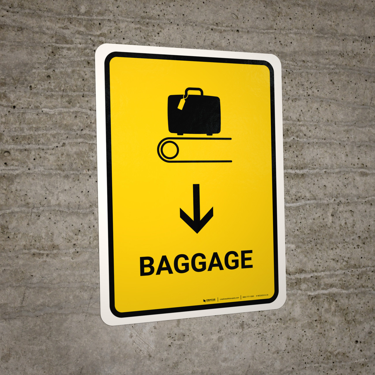 Baggage With Down Arrow Yellow Portrait - Wall Sign