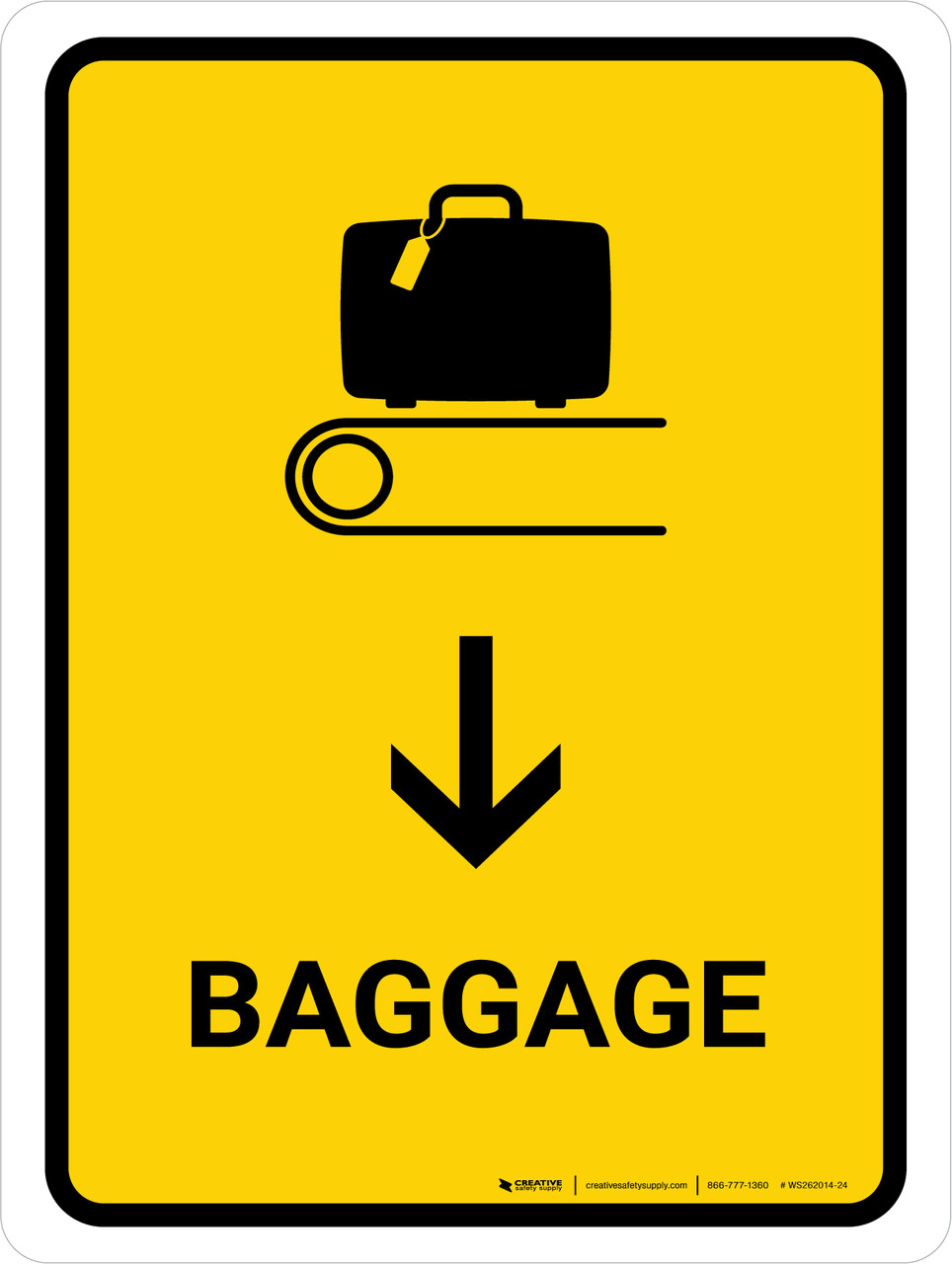 Baggage With Down Arrow Yellow Portrait - Wall Sign