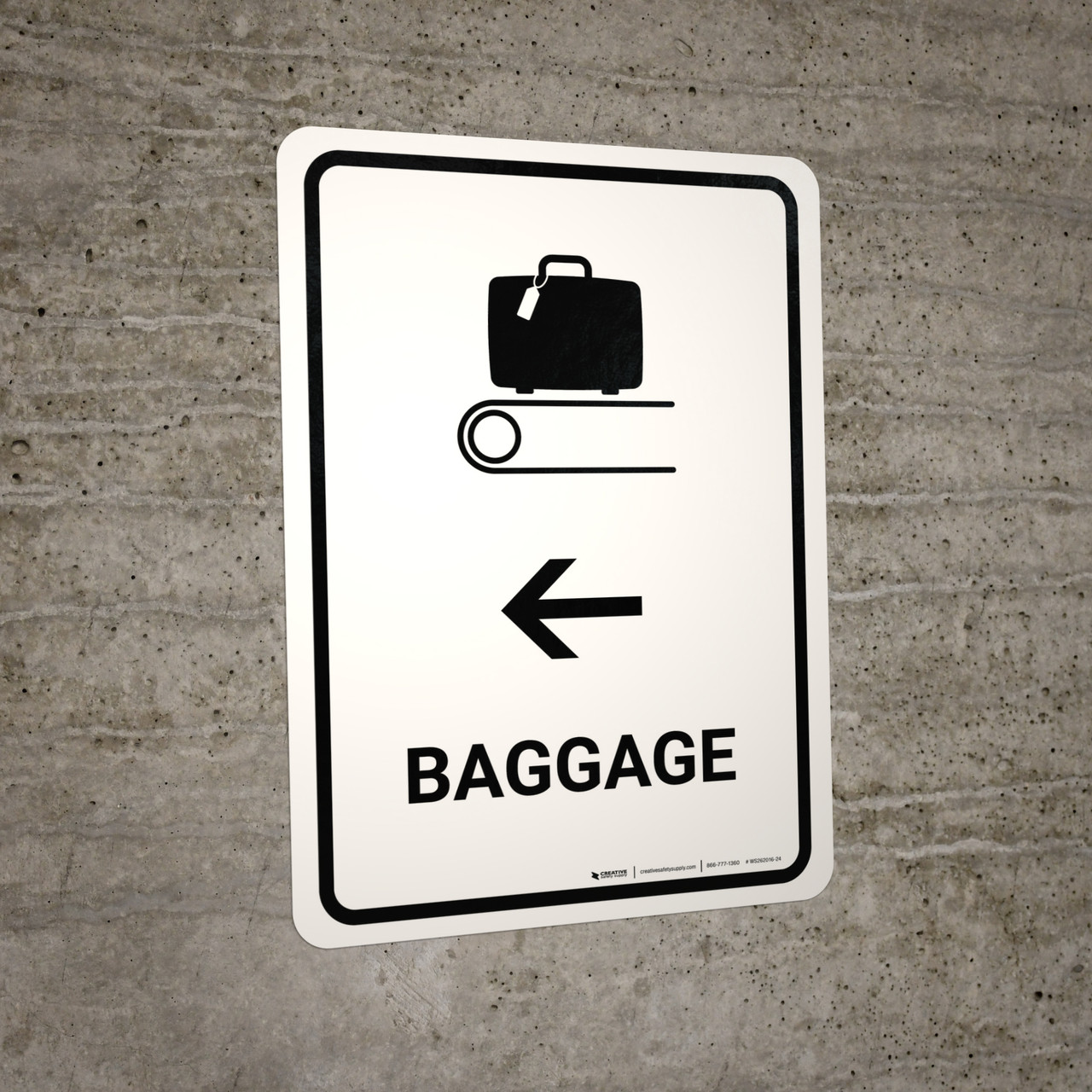 Baggage With Left Arrow White Portrait - Wall Sign