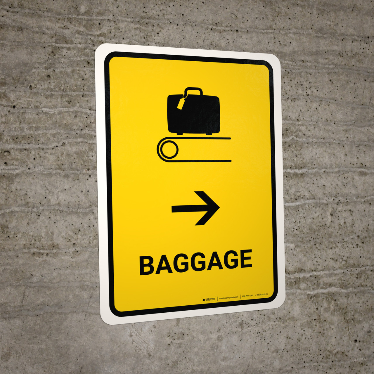 Baggage With Right Arrow Yellow Portrait - Wall Sign