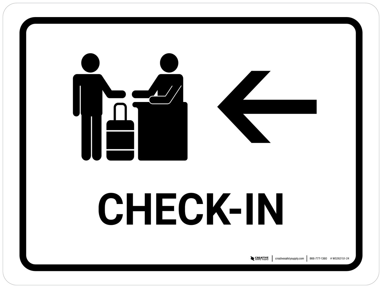 Check In With Left Arrow White Landscape - Wall Sign