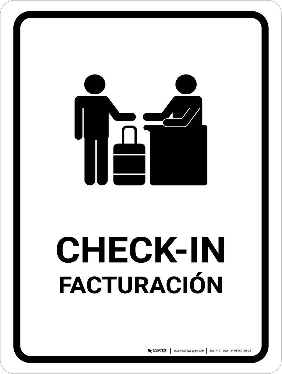 Check-In White Bilingual Spanish Portrait - Wall Sign