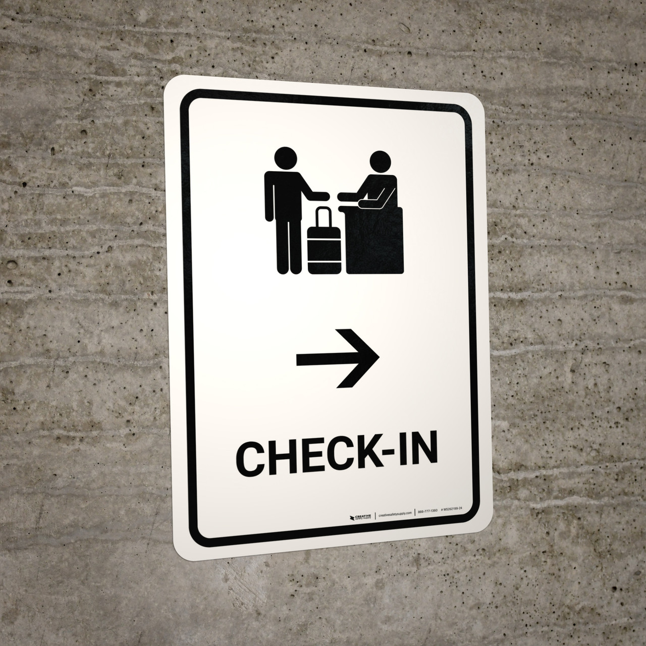 Check-In With Right Arrow White Portrait - Wall Sign