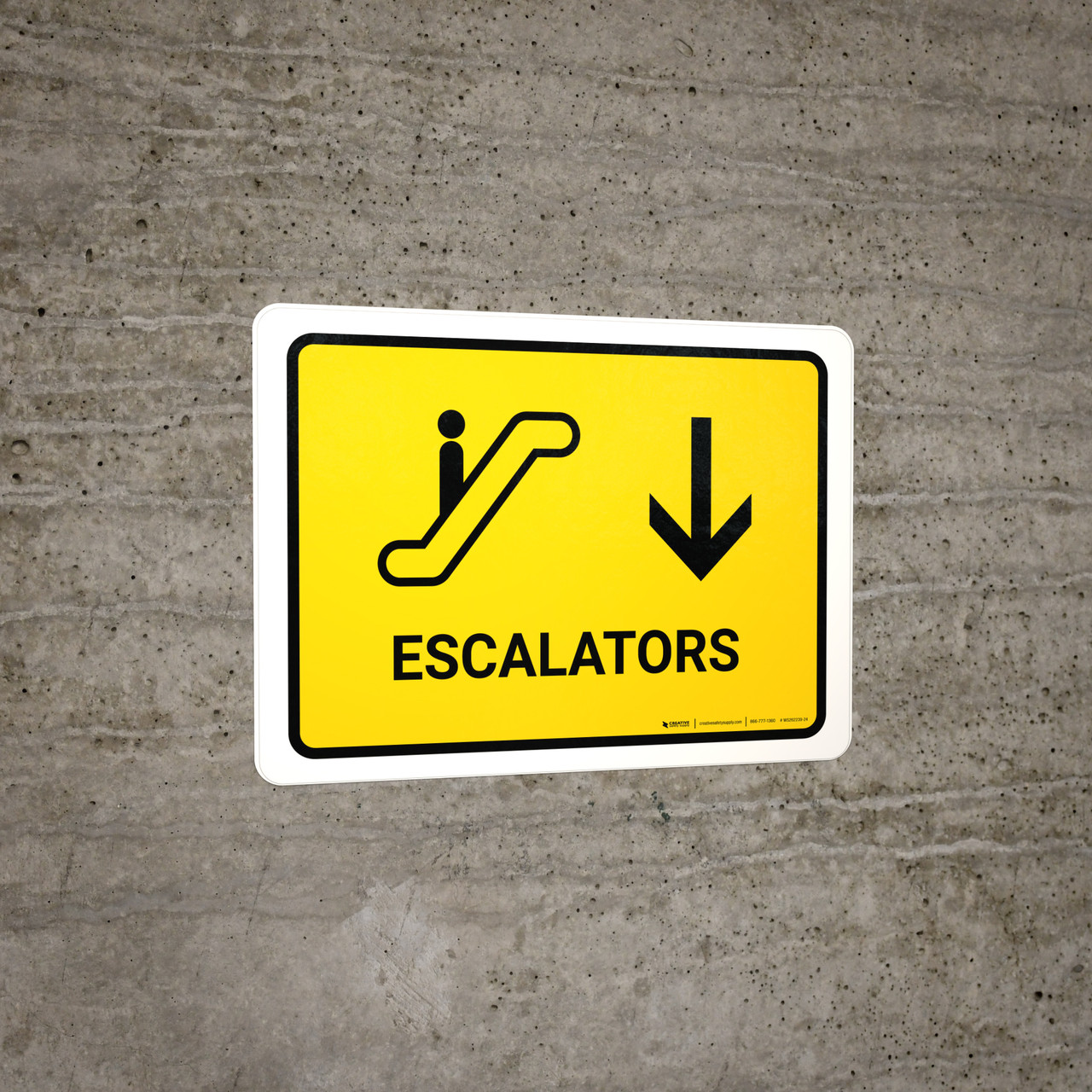 Escalators With Down Arrow Yellow Landscape - Wall Sign