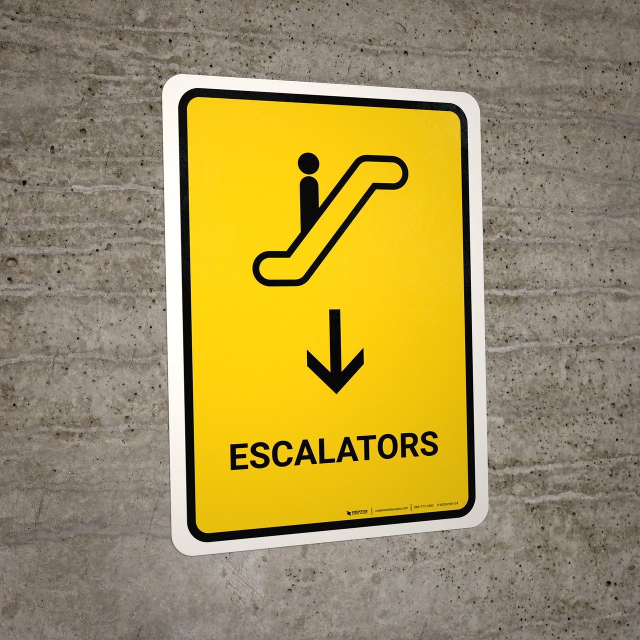Escalators With Down Arrow Yellow Portrait - Wall Sign