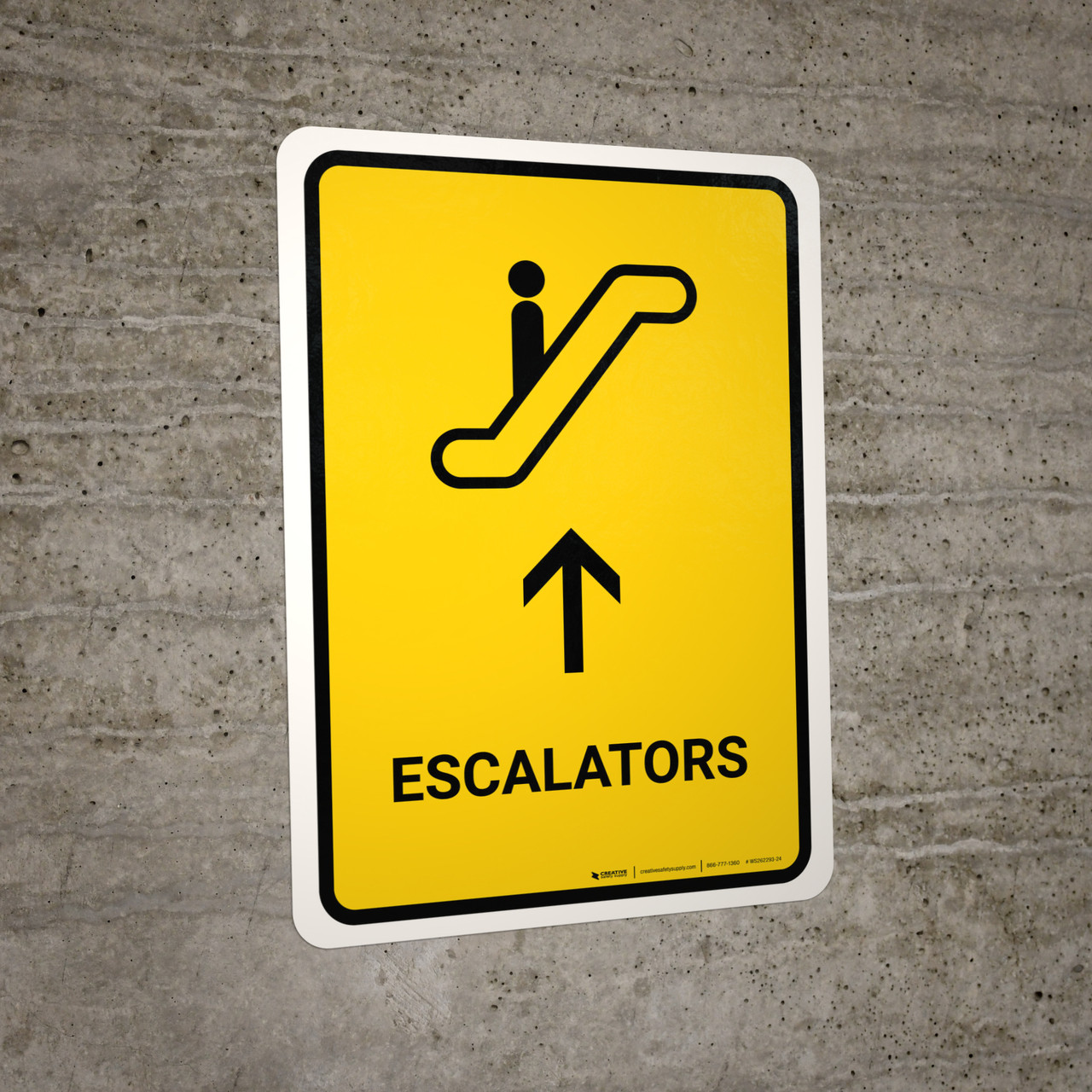 Escalators With Up Arrow Yellow Portrait - Wall Sign