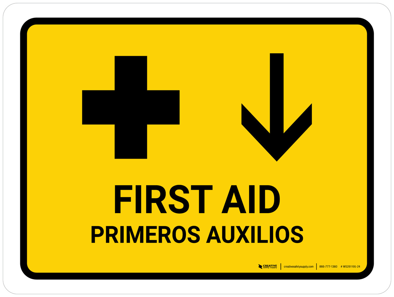 First Aid With Down Arrow Yellow Bilingual Spanish Landscape - Wall ...
