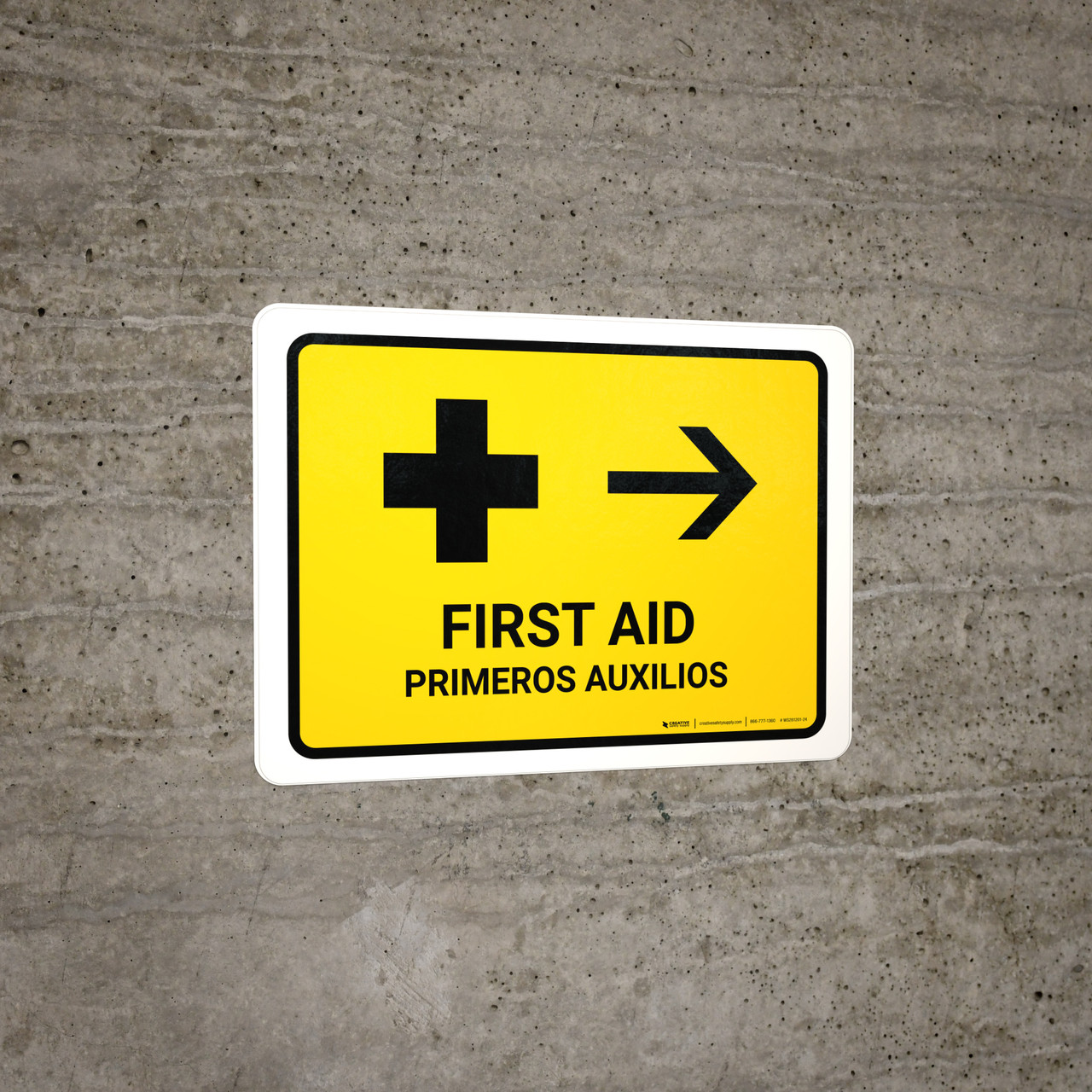 First Aid With Right Arrow Yellow Bilingual Spanish Landscape - Wall ...