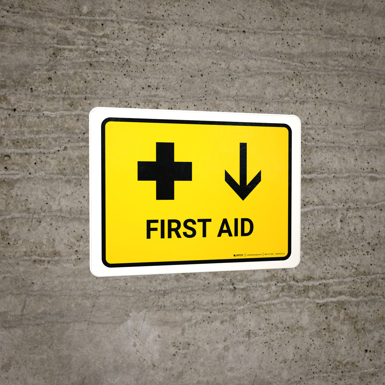 First Aid With Down Arrow Yellow Landscape - Wall Sign