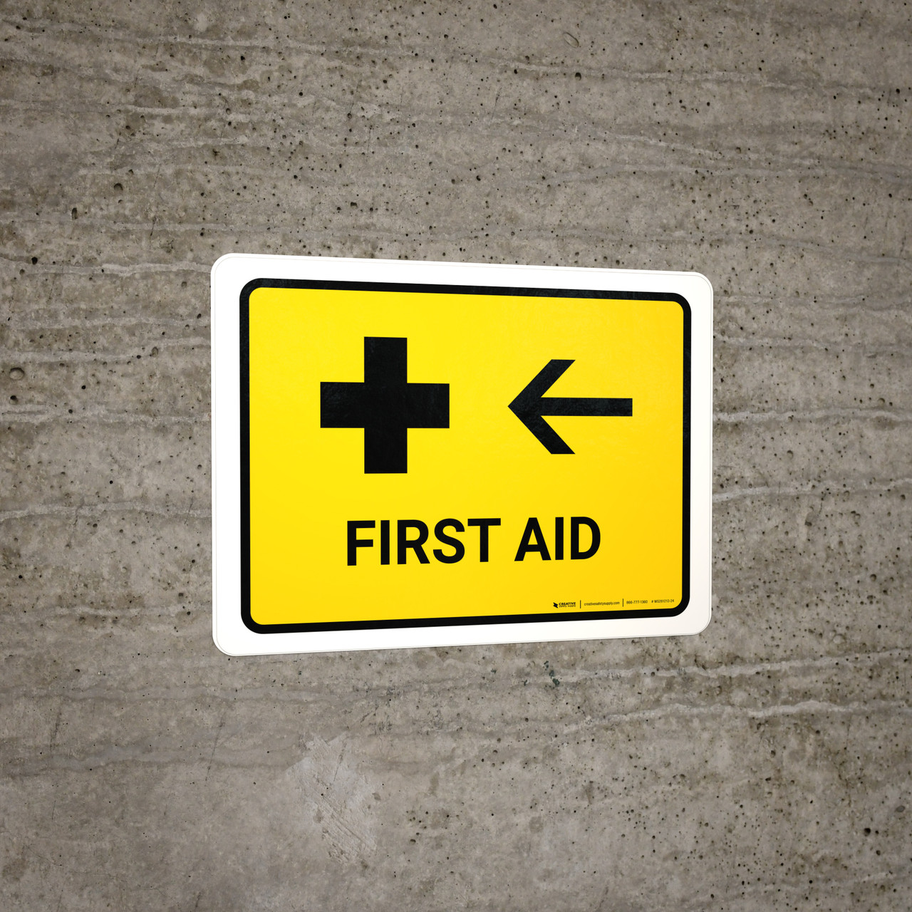 First Aid With Left Arrow Yellow Landscape - Wall Sign