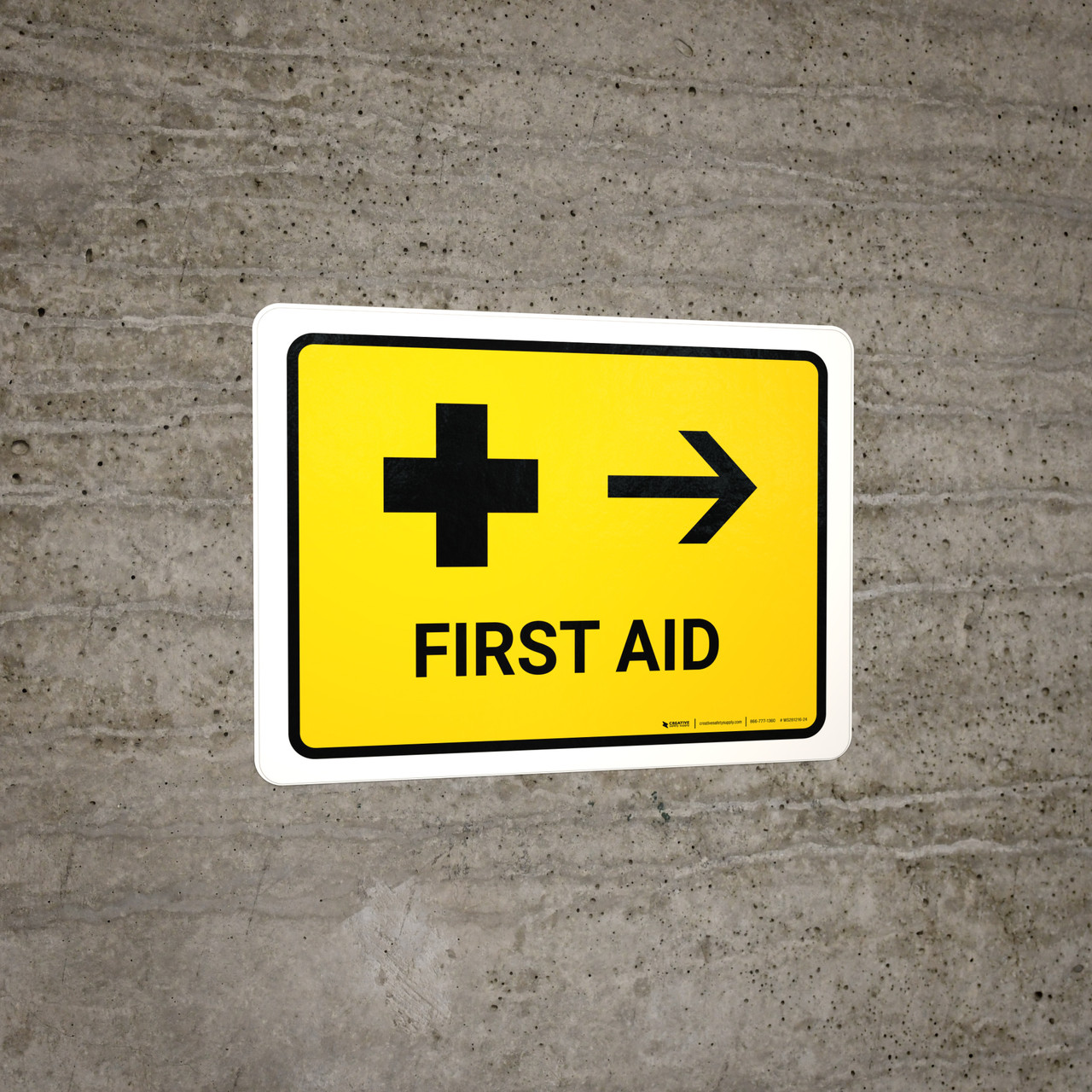 First Aid With Right Arrow Yellow Landscape - Wall Sign