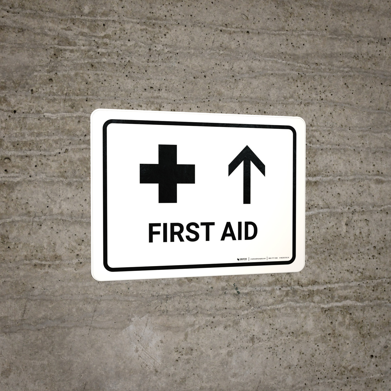 First Aid With Up Arrow White Landscape - Wall Sign
