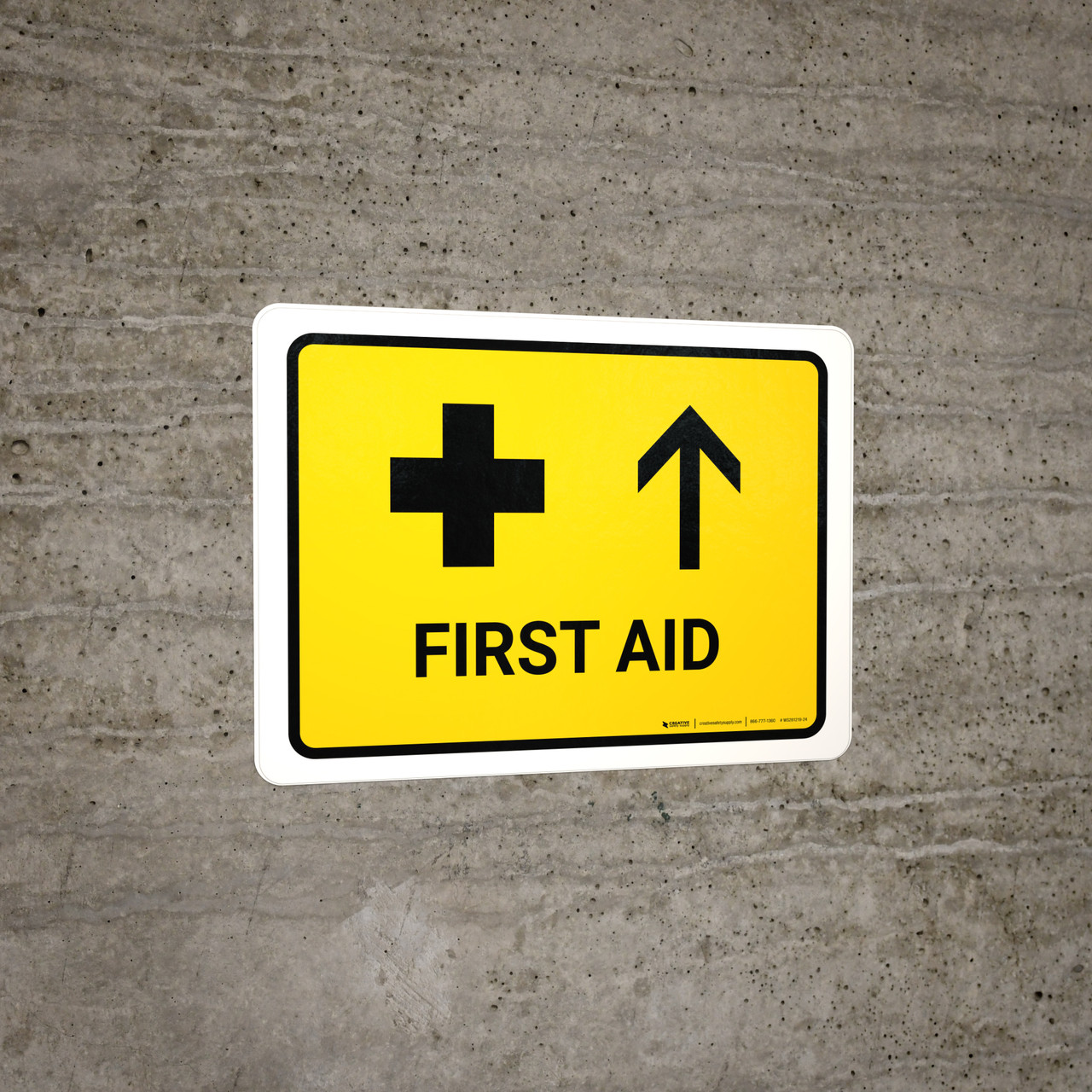First Aid With Up Arrow Yellow Landscape - Wall Sign
