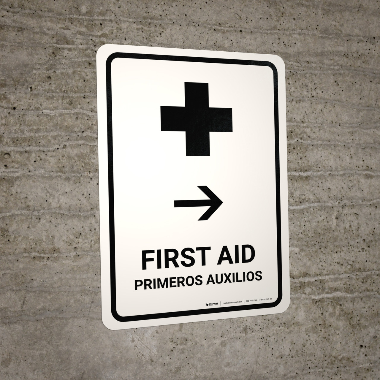 First Aid With Right Arrow White Bilingual Spanish Portrait - Wall Sign ...