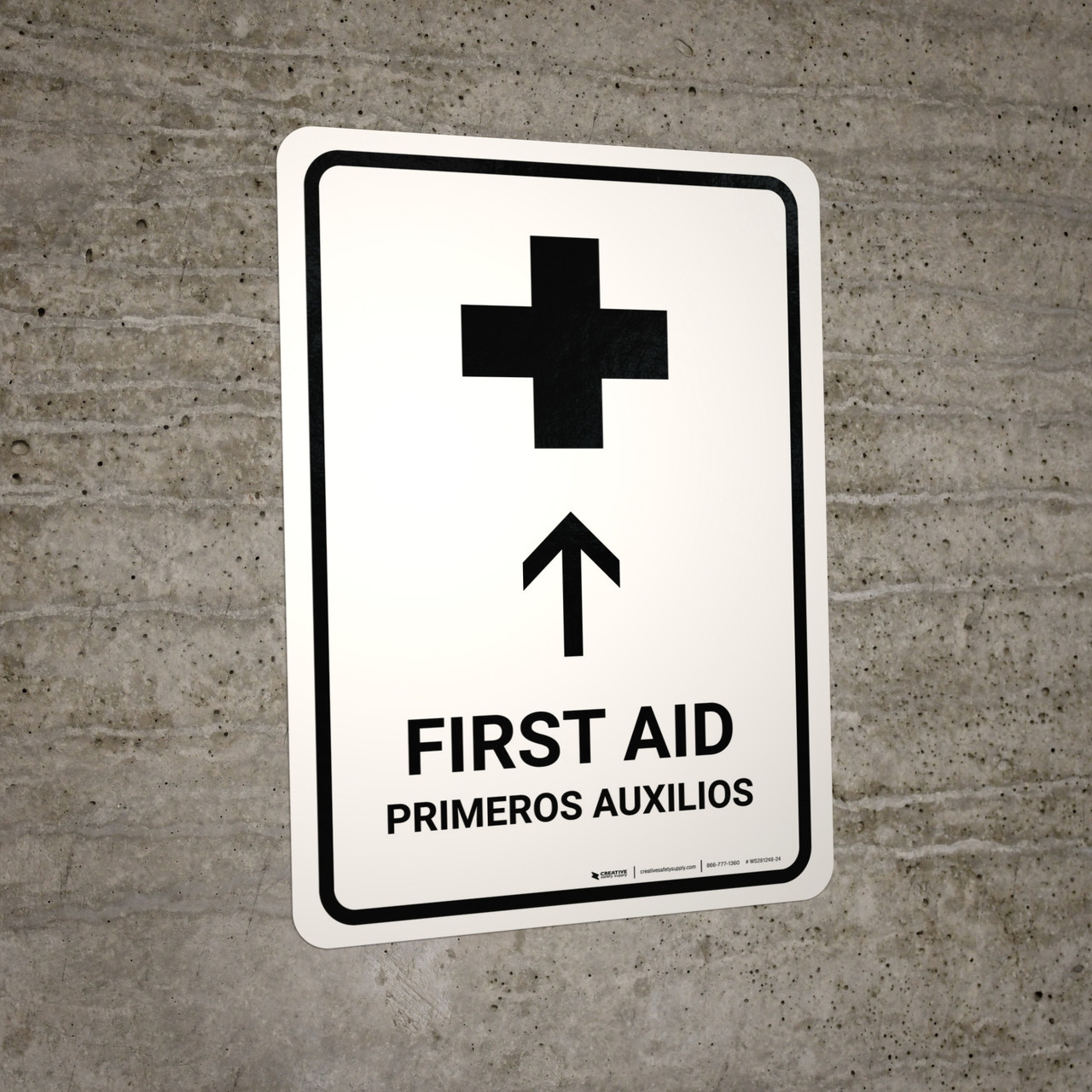 First Aid With Up Arrow White Bilingual Spanish Portrait - Wall Sign