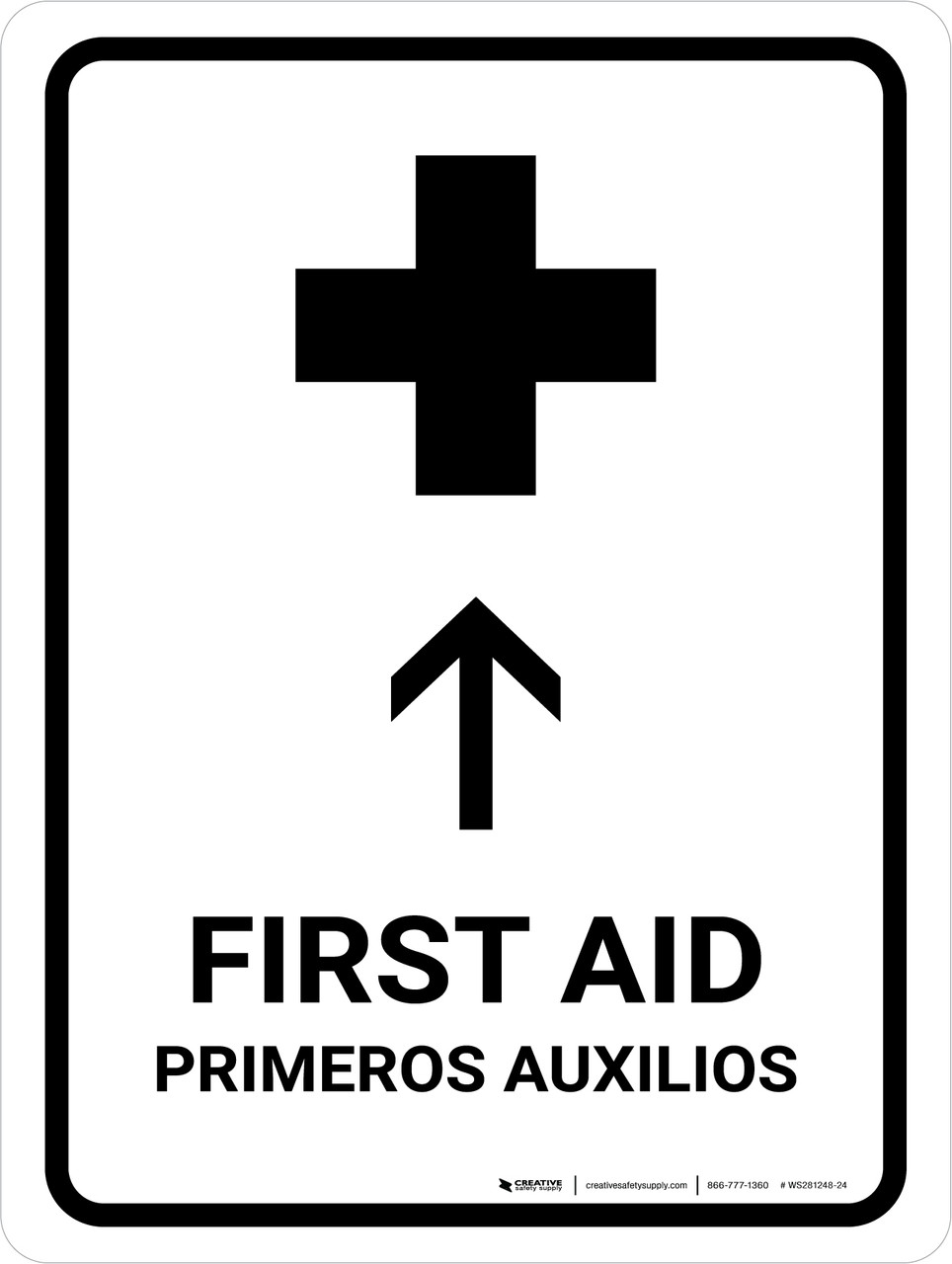 First Aid With Up Arrow White Bilingual Spanish Portrait - Wall Sign