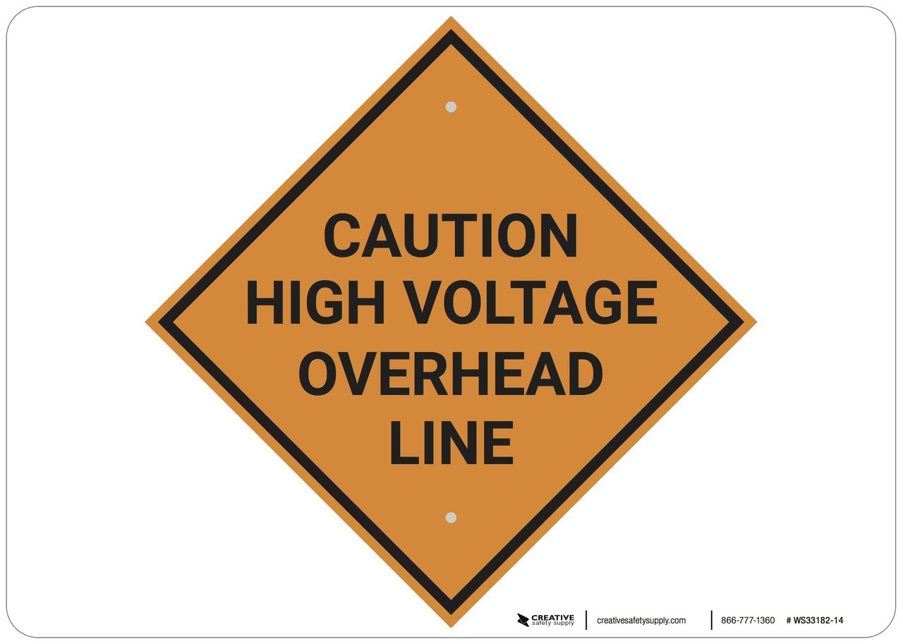 Caution: Crossing Caution High Voltage Overhead Line - Wall Sign