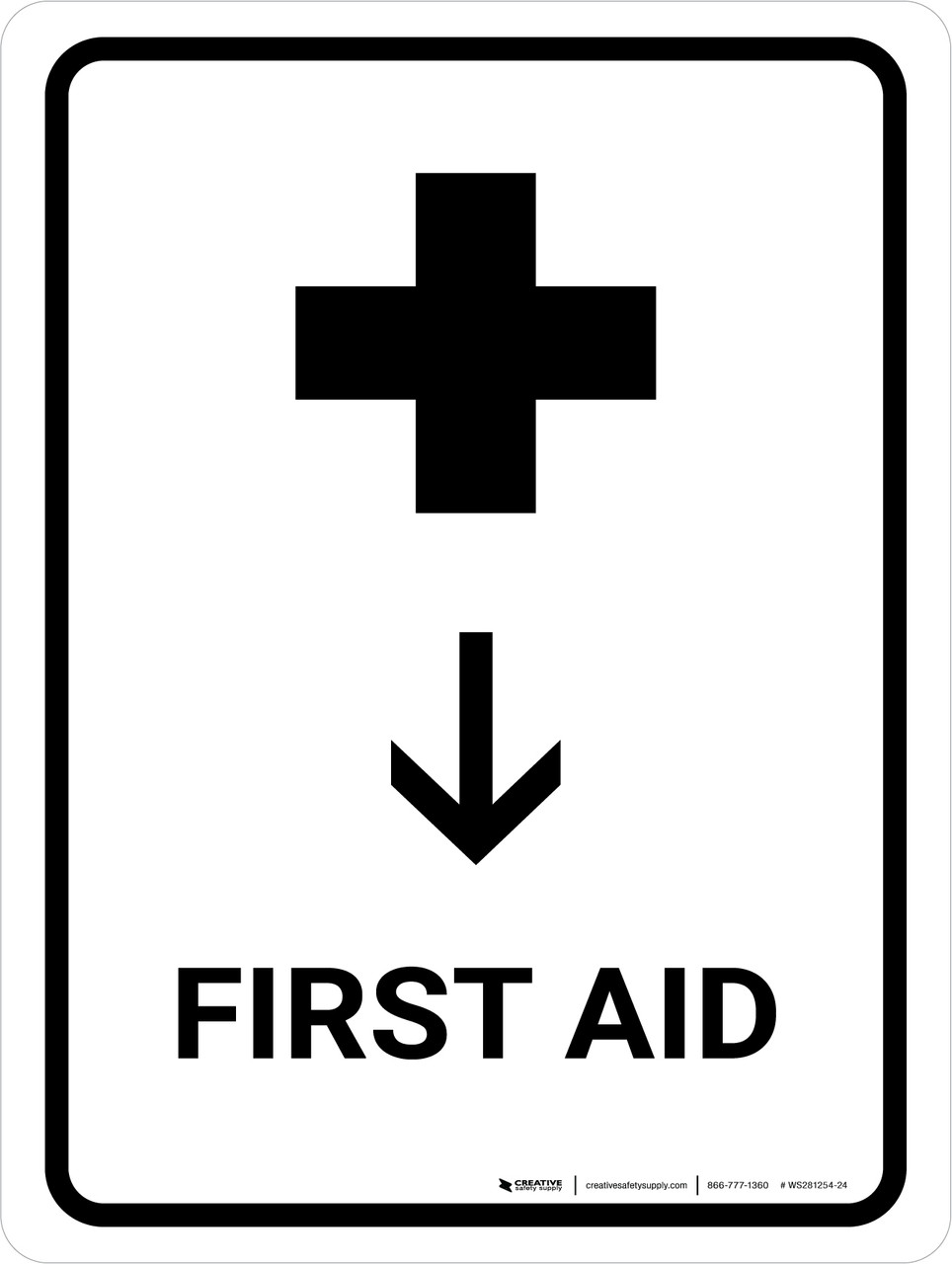 First Aid With Down Arrow White Portrait - Wall Sign | Creative Safety ...