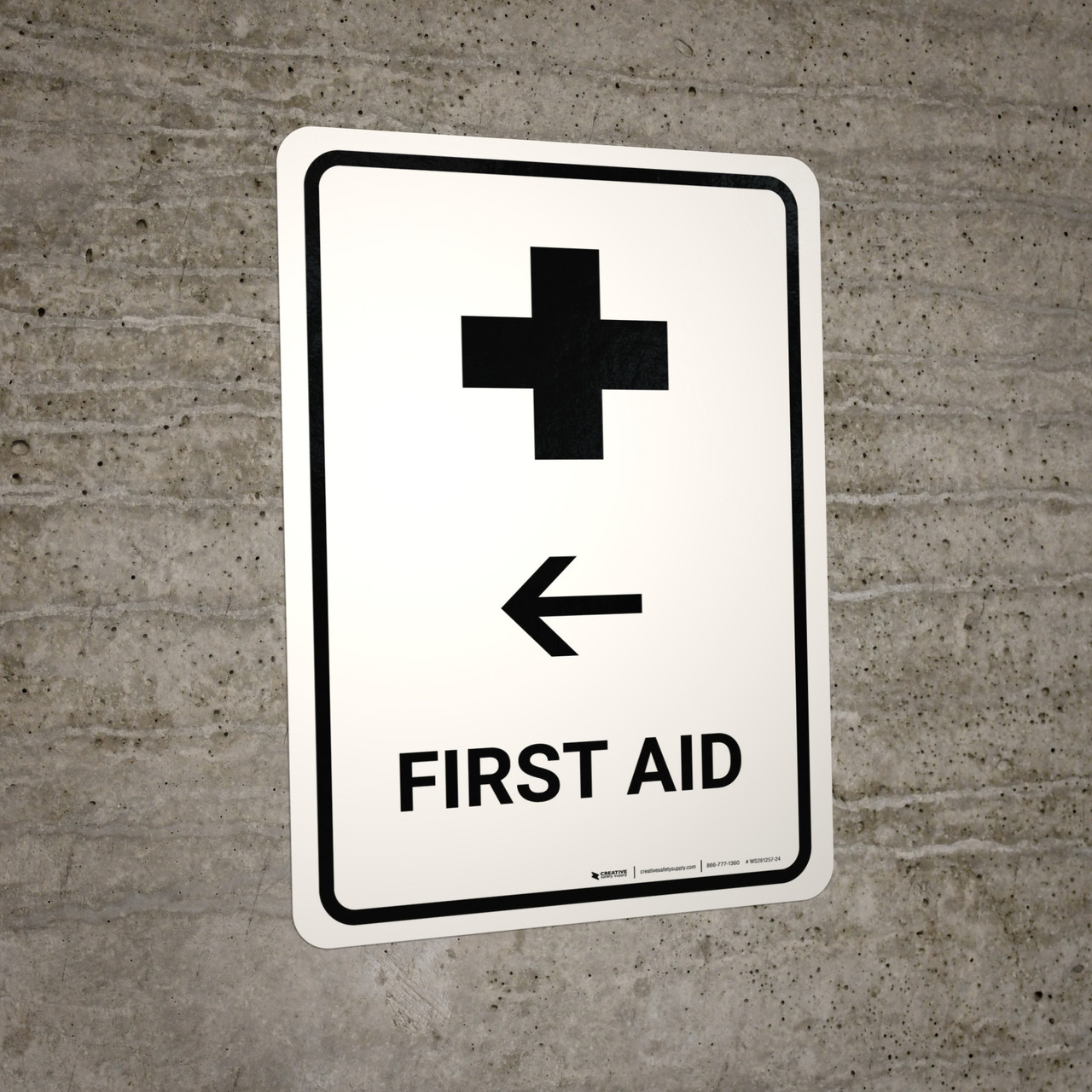First Aid With Left Arrow White Portrait - Wall Sign