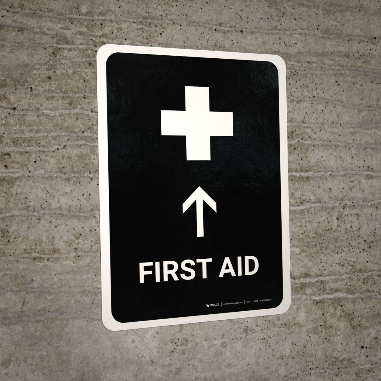 First Aid With Up Arrow Black Portrait - Wall Sign