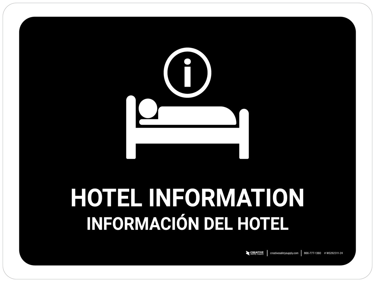 Hotel Information Black Bilingual Spanish Landscape - Wall Sign