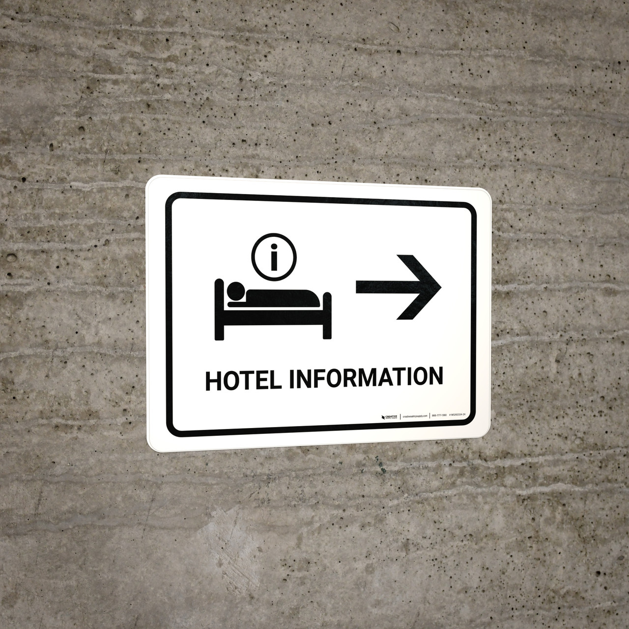 Hotel Information With Right Arrow White Landscape - Wall Sign