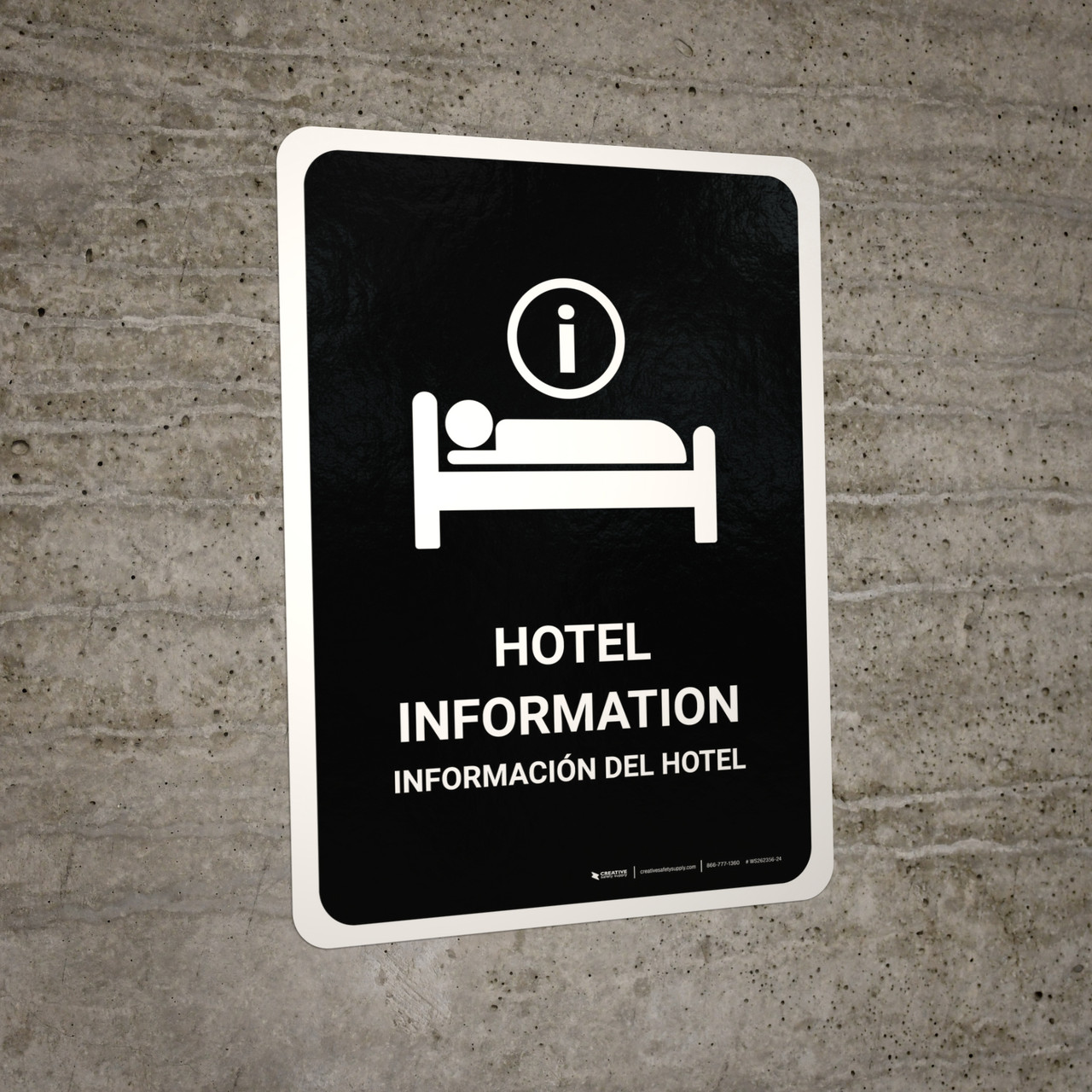 Hotel Information Black Bilingual Spanish Portrait - Wall Sign