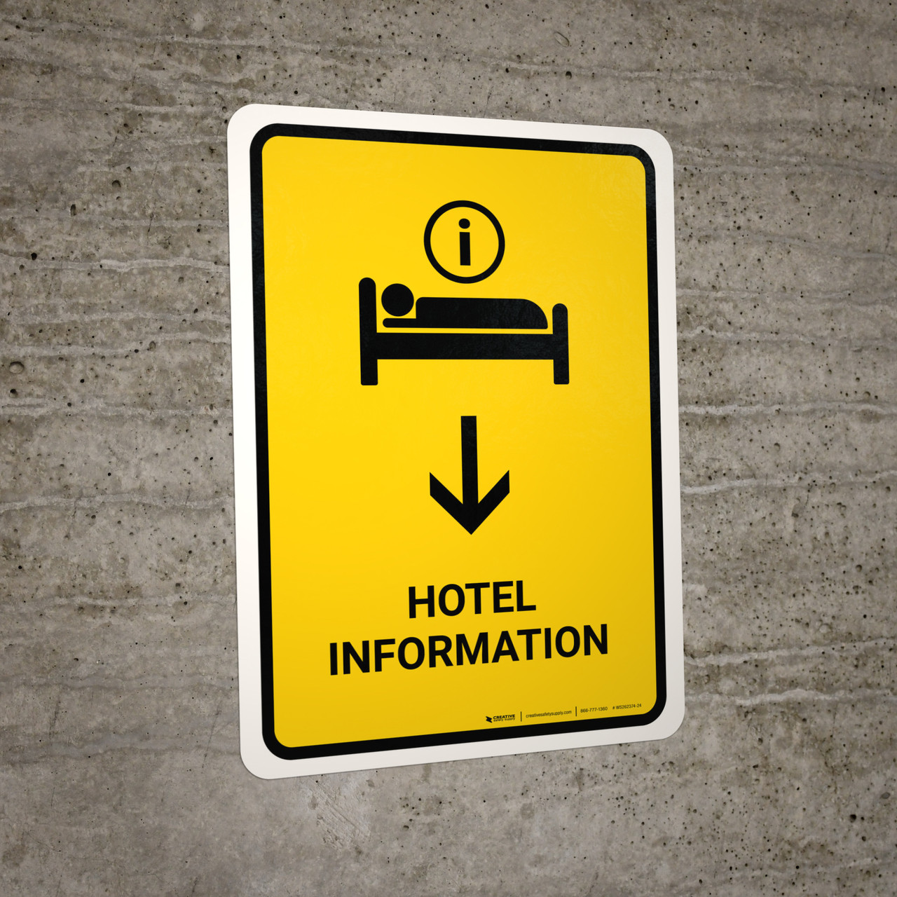 Hotel Information With Down Arrow Yellow Portrait - Wall Sign ...