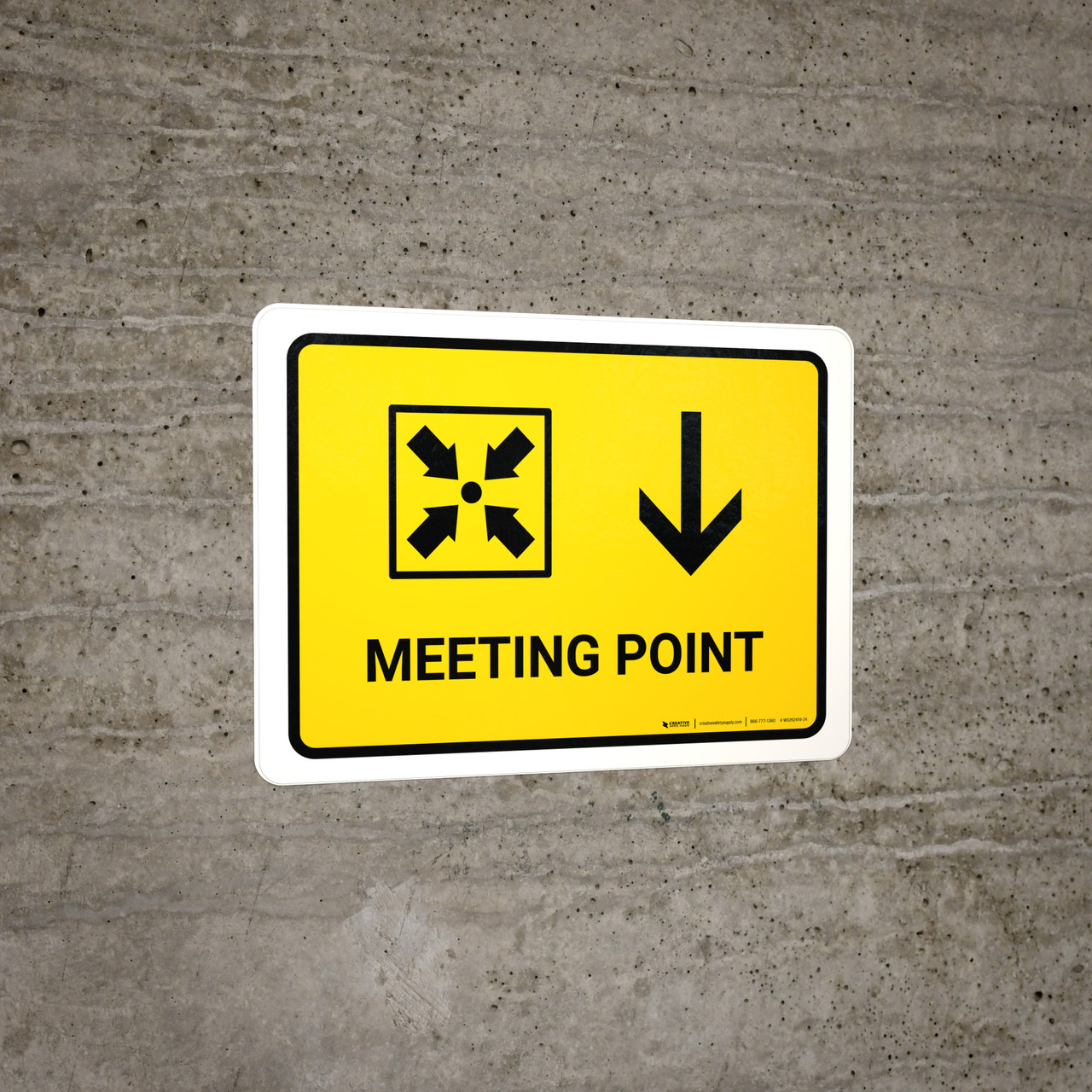 Meeting Point With Down Arrow Yellow Landscape - Wall Sign