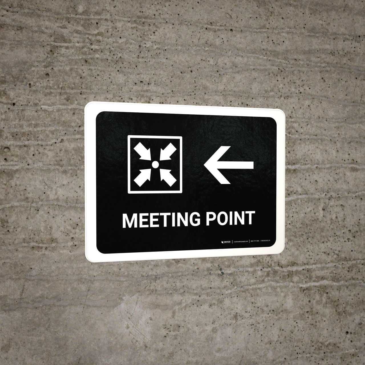 Meeting Point With Left Arrow Black Landscape - Wall Sign