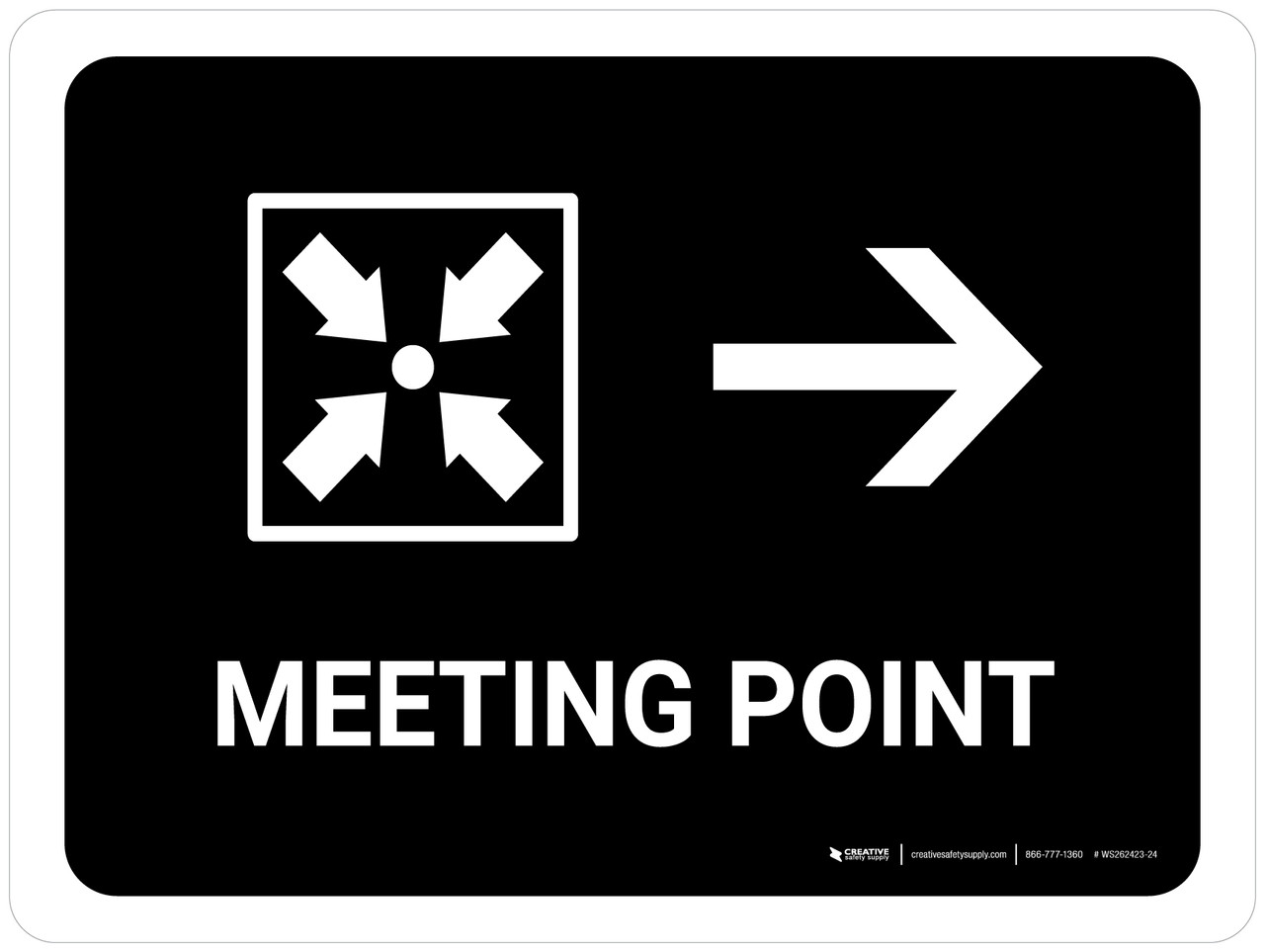Meeting Point With Right Arrow Black Landscape - Wall Sign