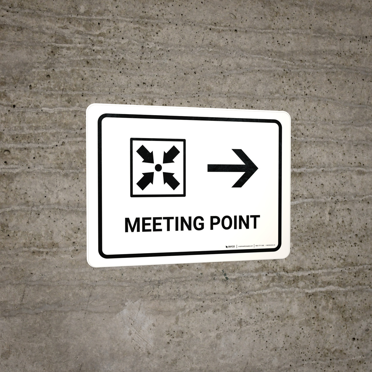 Meeting Point With Right Arrow White Landscape - Wall Sign