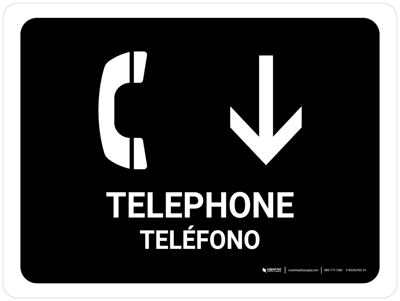 Telephone With Down Arrow Black Bilingual Spanish Landscape - Wall Sign