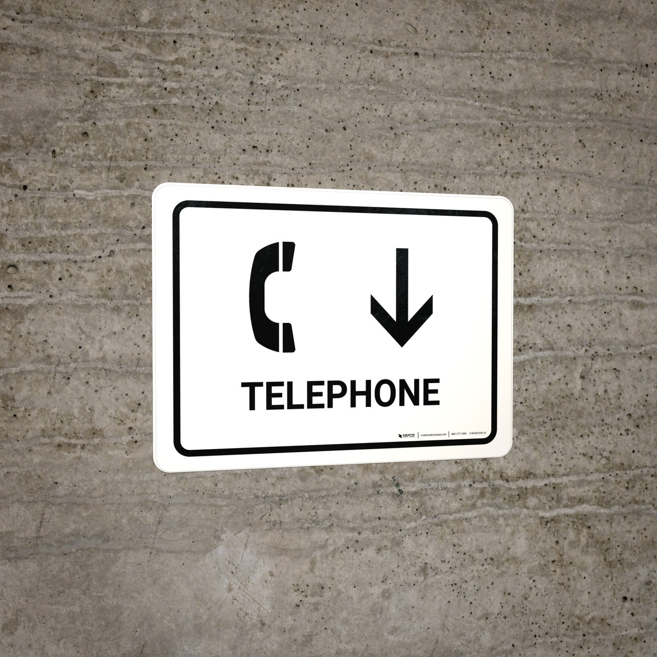 Telephone With Down Arrow White Landscape - Wall Sign