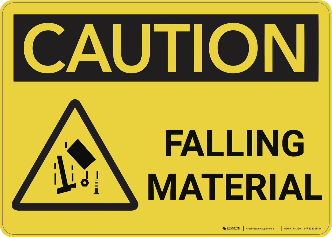 Caution: Falling Material With Graphic - Wall Sign