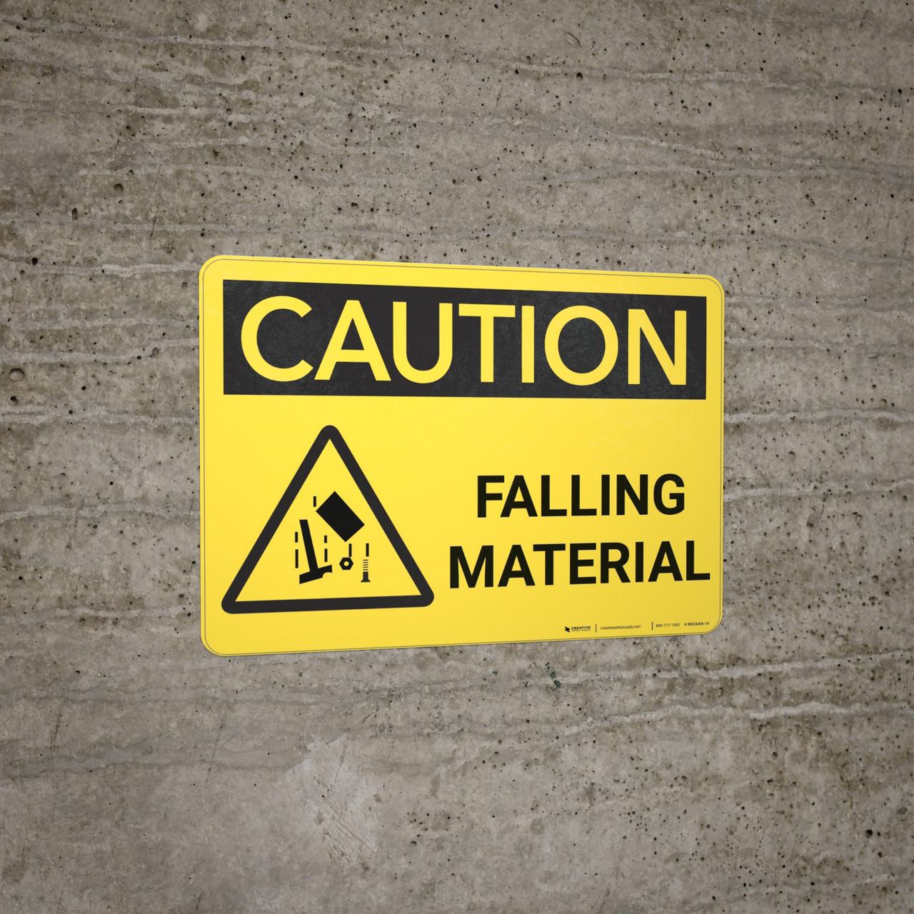 Caution: Falling Material With Graphic - Wall Sign