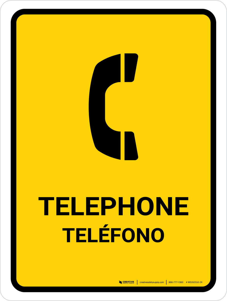 Telephone Yellow Bilingual Spanish Portrait - Wall Sign
