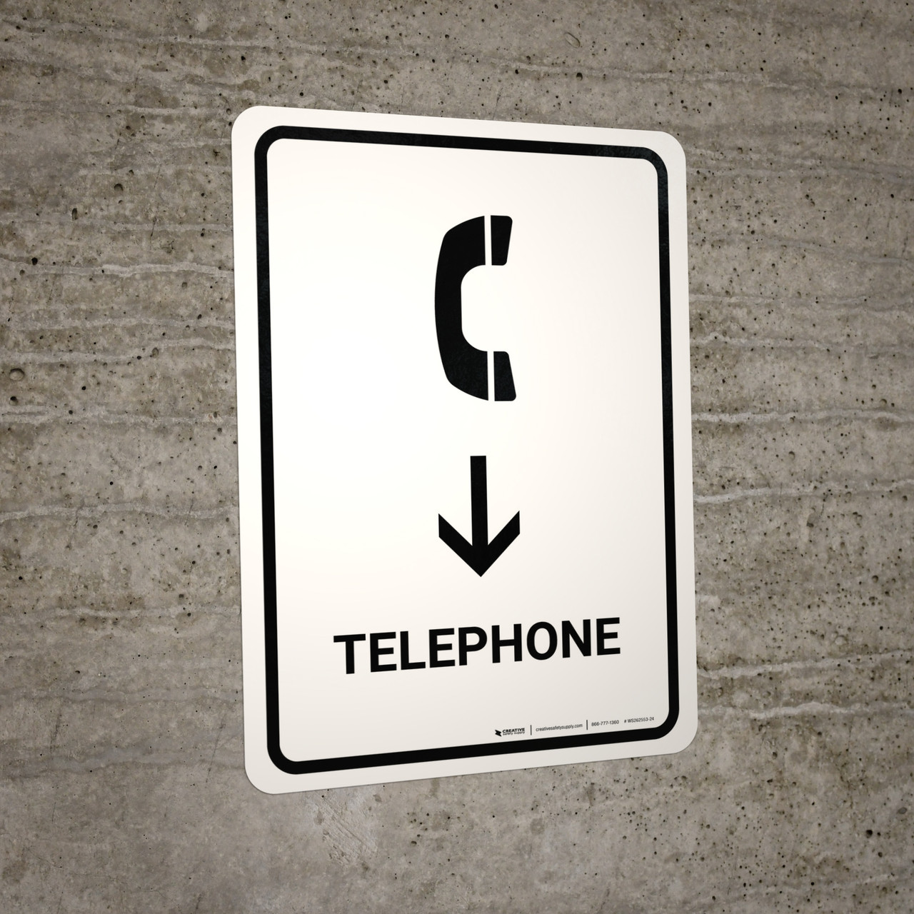 Telephone With Down Arrow White Portrait - Wall Sign | Creative Safety ...