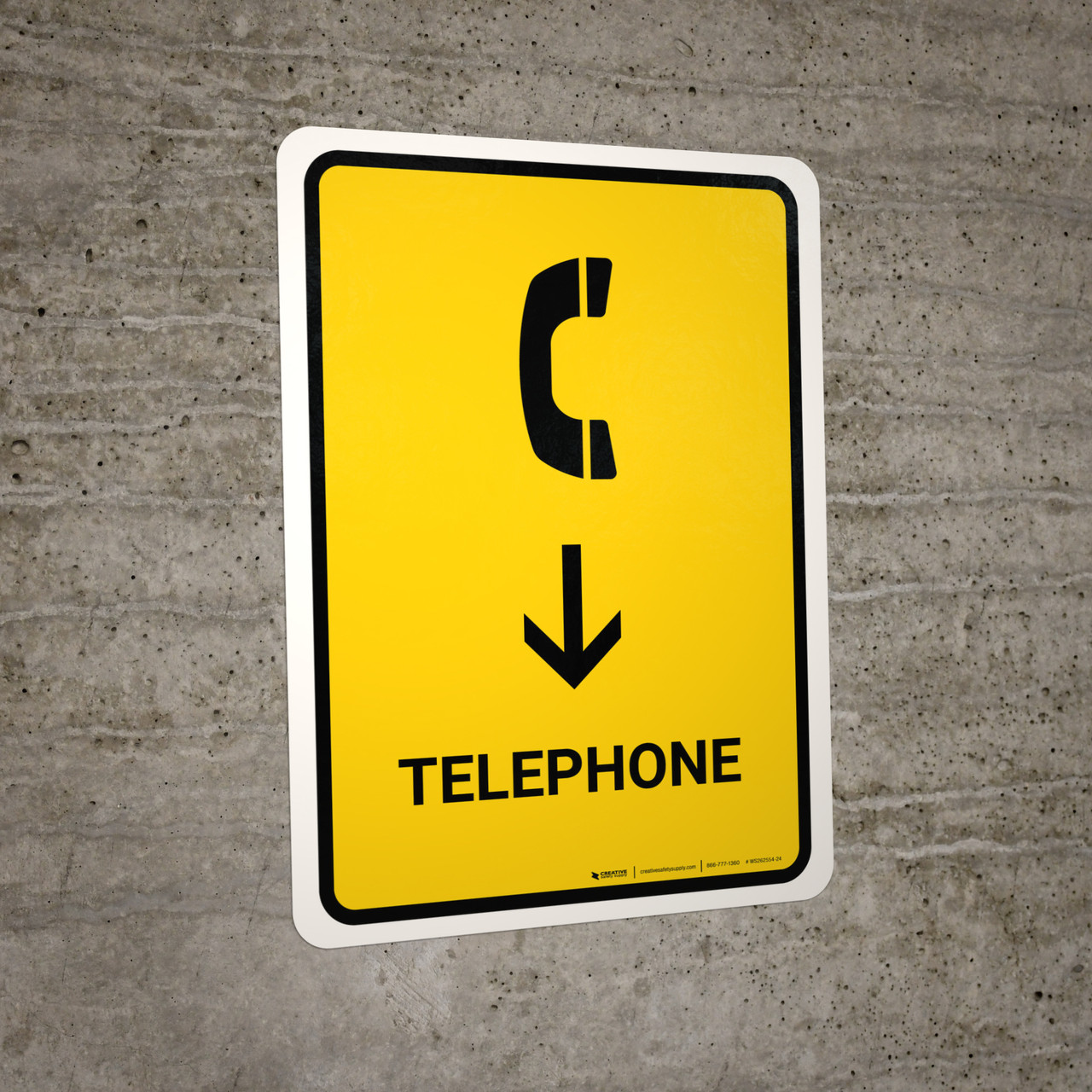 Telephone With Down Arrow Yellow Portrait - Wall Sign