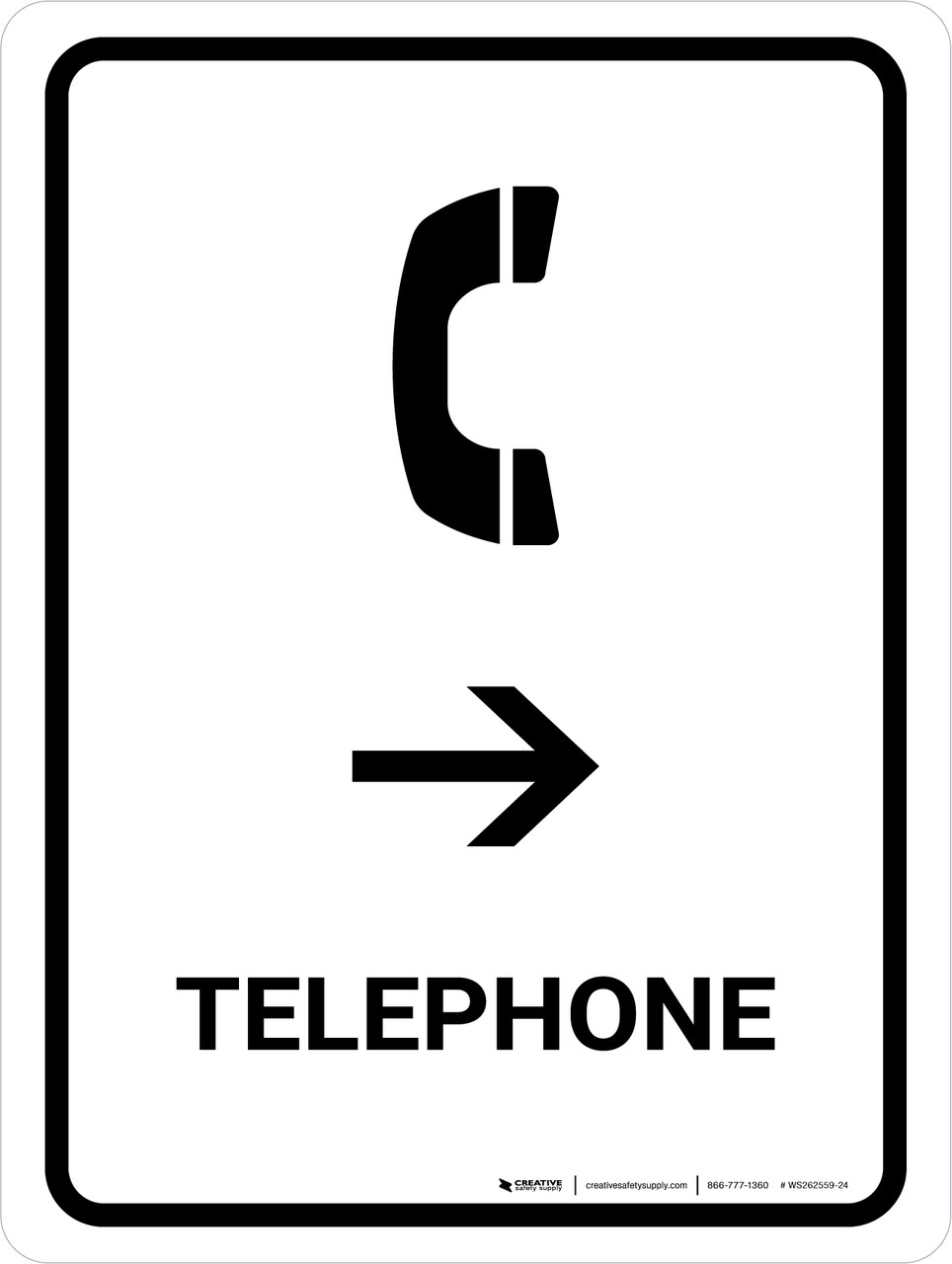 Telephone With Right Arrow White Portrait - Wall Sign