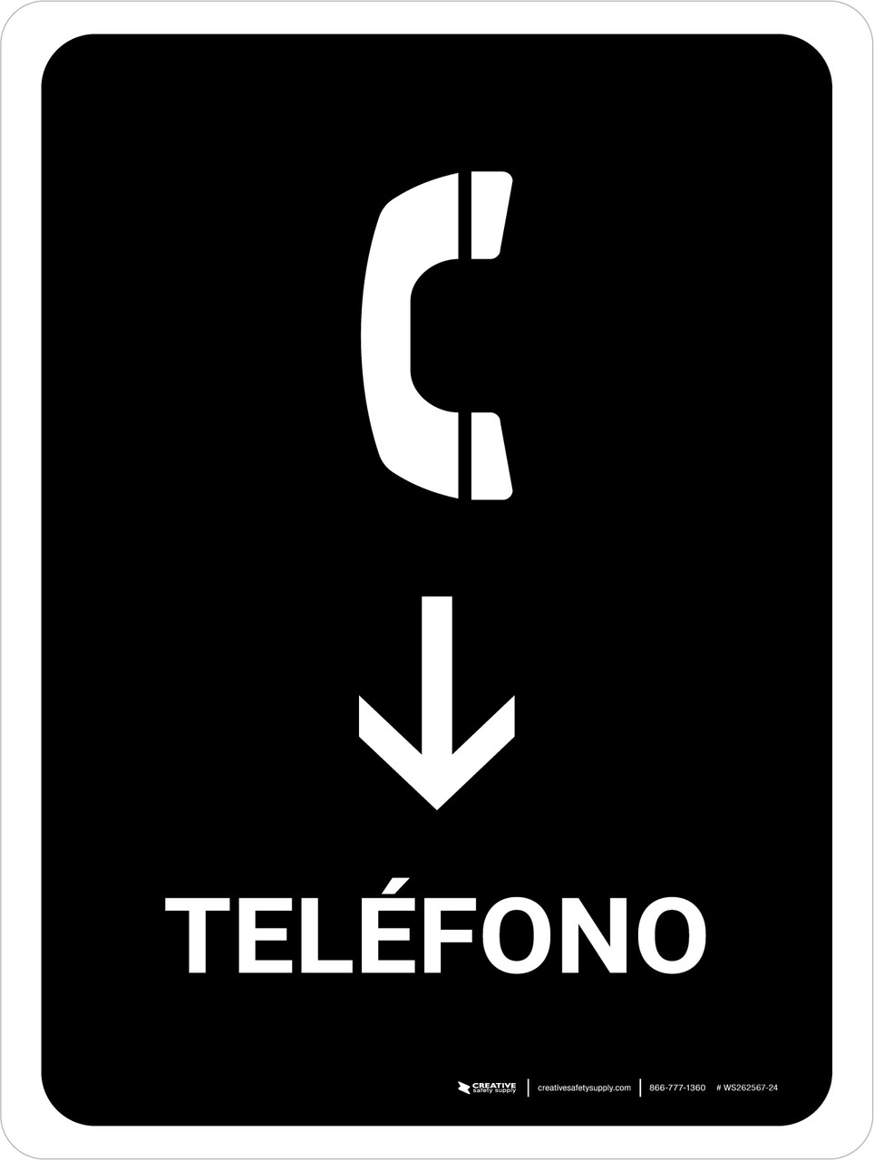 Telephone With Down Arrow Black Spanish Portrait - Wall Sign