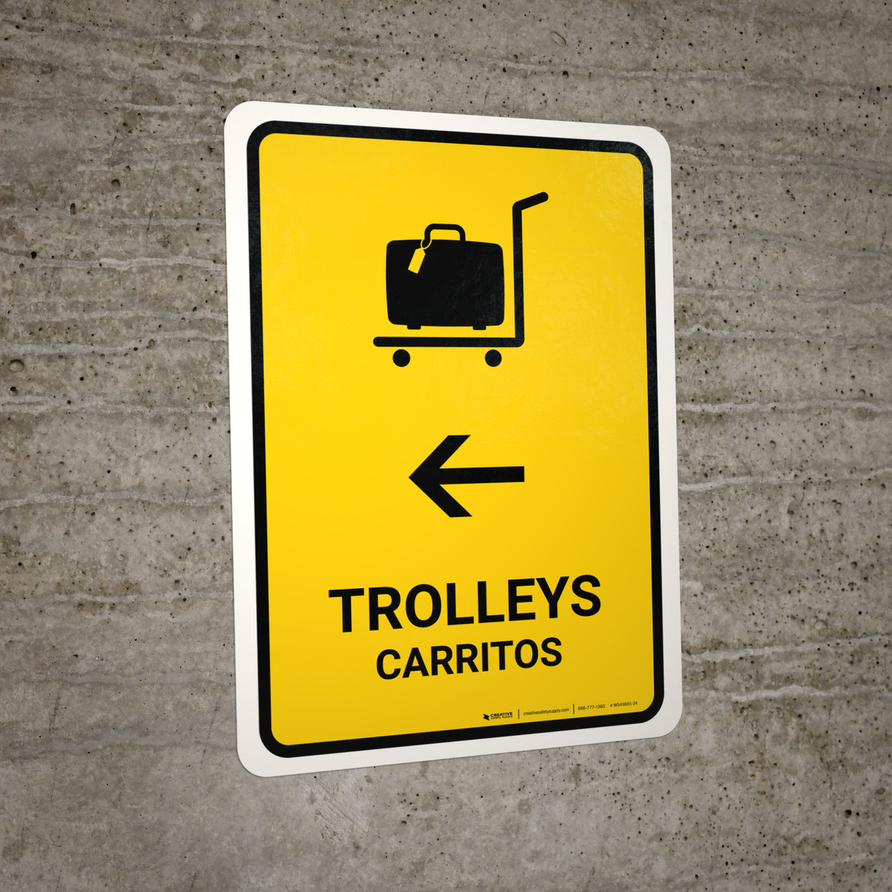 Trolleys With Left Arrow Yellow Bilingual Portrait - Wall Sign ...