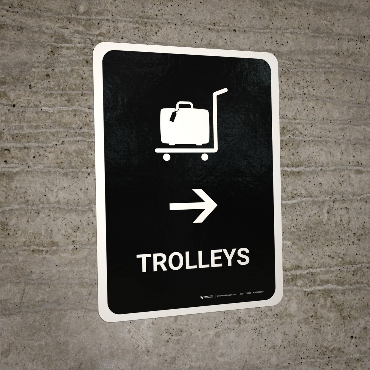 Trolleys With Right Arrow Black Portrait - Wall Sign | Creative Safety ...