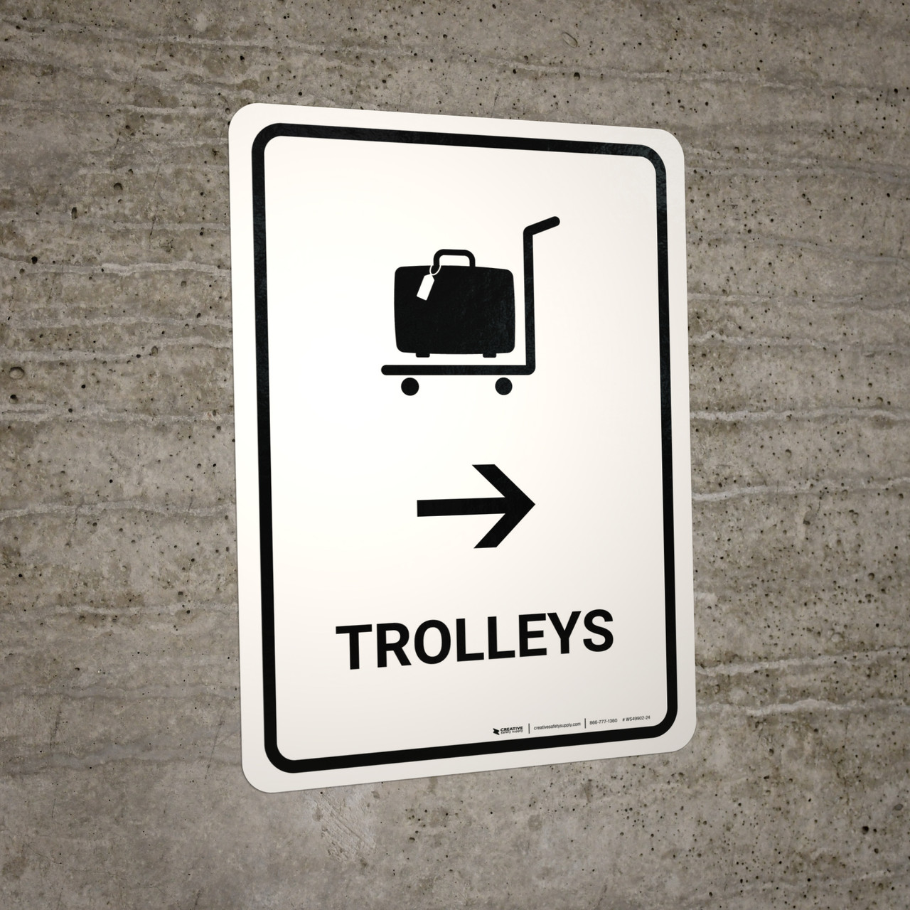 Trolleys With Right Arrow White Portrait - Wall Sign