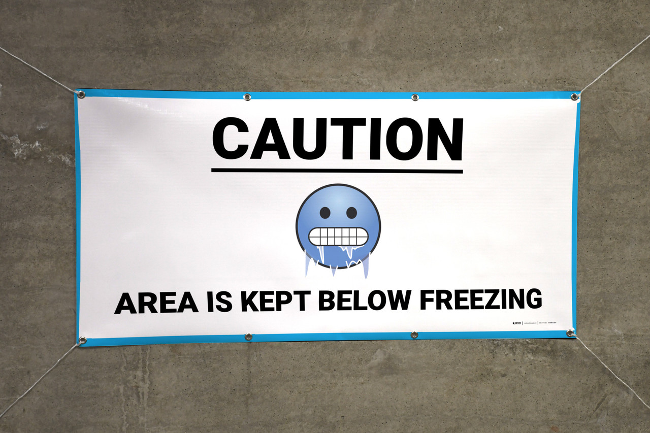 Caution Area is Kept Below Freezing with Emoji White - Banner ...