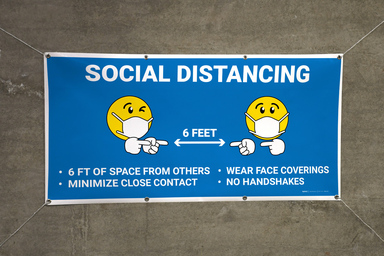 Social Distance 6ft Blue with Facemask Emojis - Banner | Creative ...
