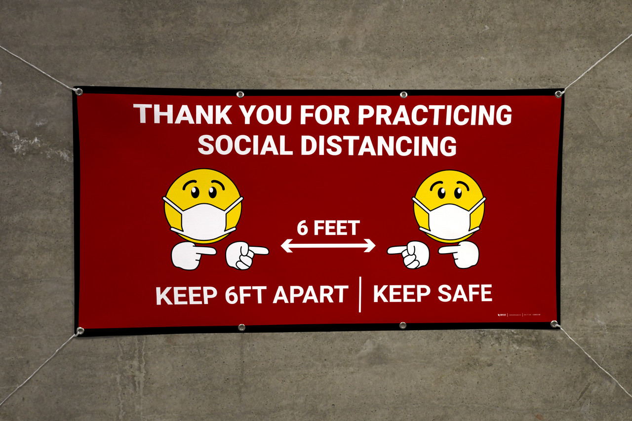Thank You For Practicing Social Distancing with Emojis Red - Banner