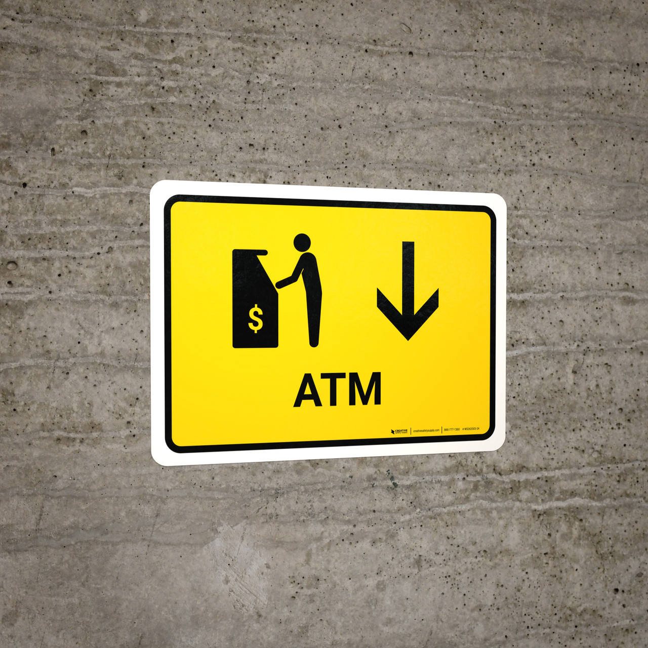 ATM With Down Arrow Yellow Landscape - Wall Sign