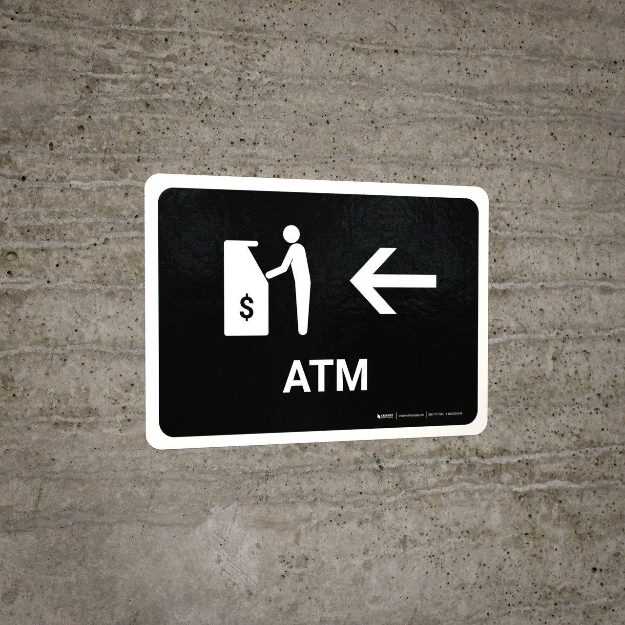 ATM With Left Arrow Black Landscape - Wall Sign