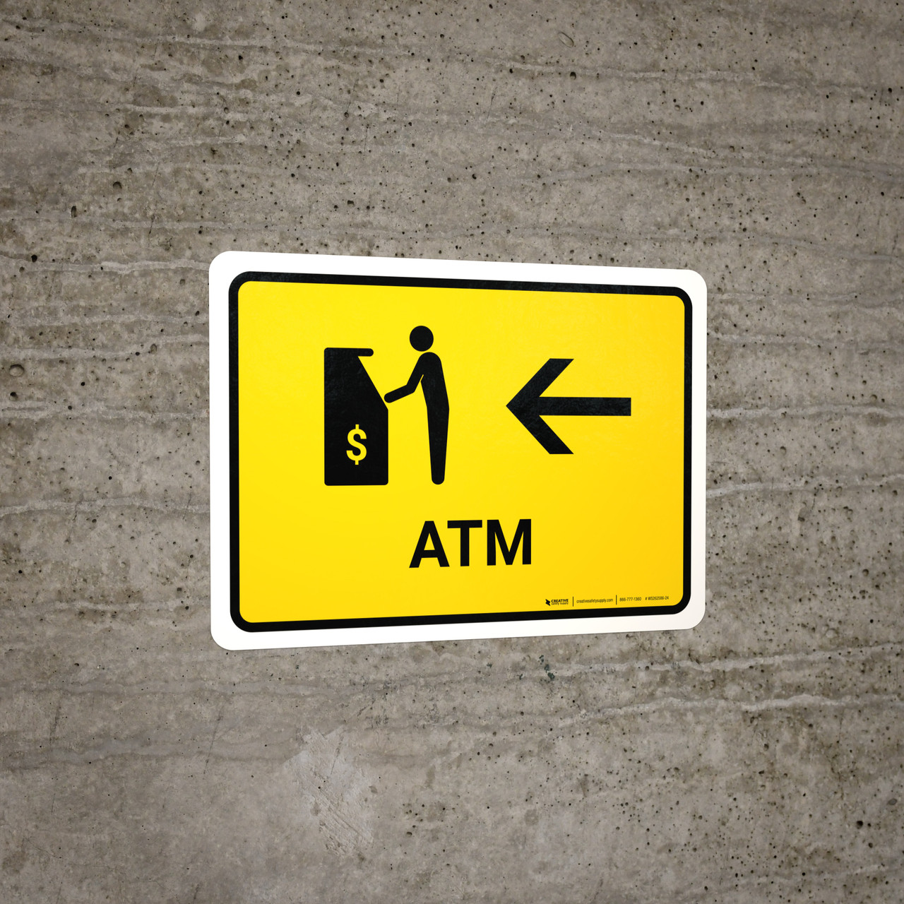 ATM With Left Arrow Yellow Landscape - Wall Sign | Creative Safety Supply